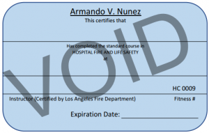 Hospital Fire Safety Edu. - Los Angeles Blue Fire Card and Pink Fire Card